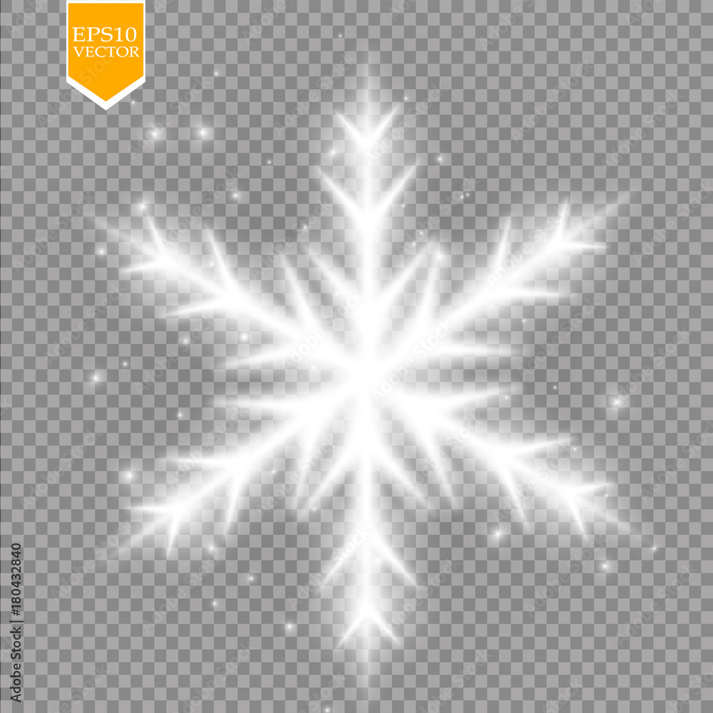 Shine white snowflake with glitter isolated on transparent background ...