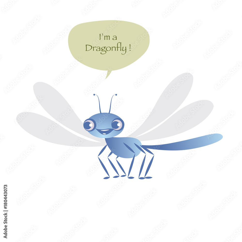 Cute dragonfly isolated on white background and speech balloon. Vector ...