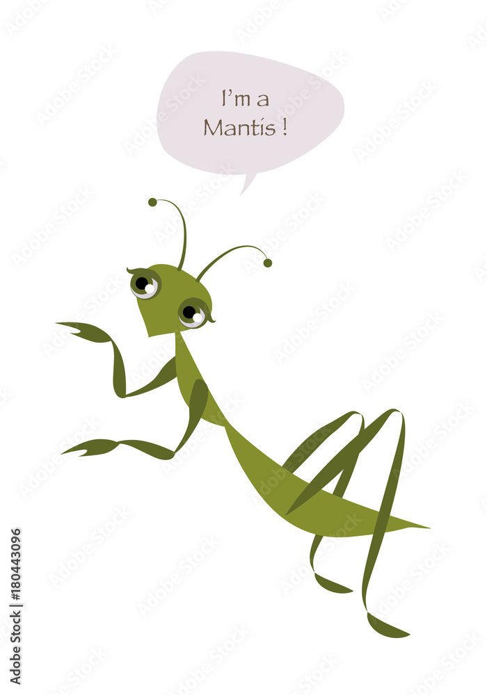 Cute mantis isolated on white background and speech balloon. Vector ...