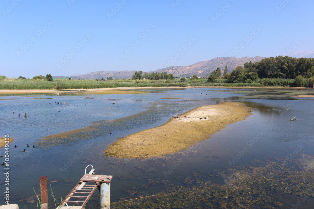 A view of Agia Lake, about to dry, at the end of july in Crete Island ...