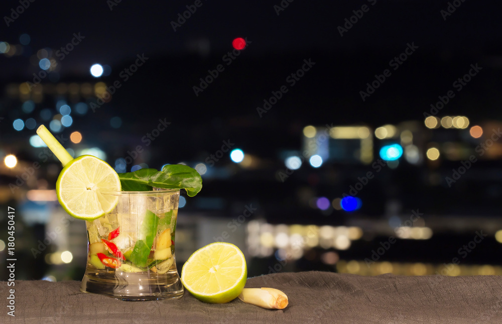 Special cocktail Tom - Yam - Goong Thai Signature cocktails with bokeh ...