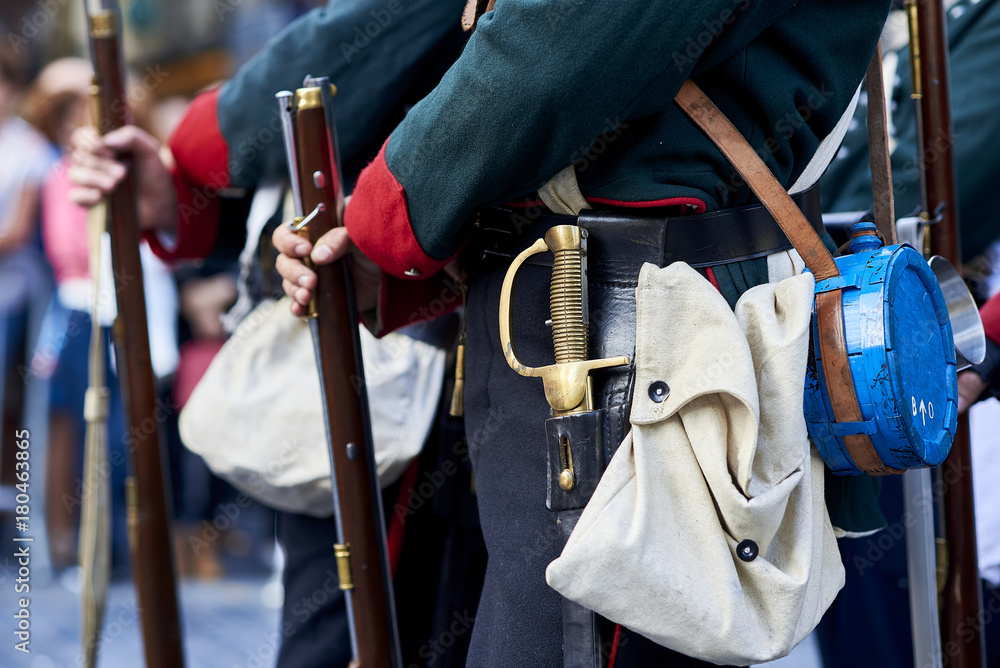 19th century Portuguese troops soldiers carrying their assault rifles ...