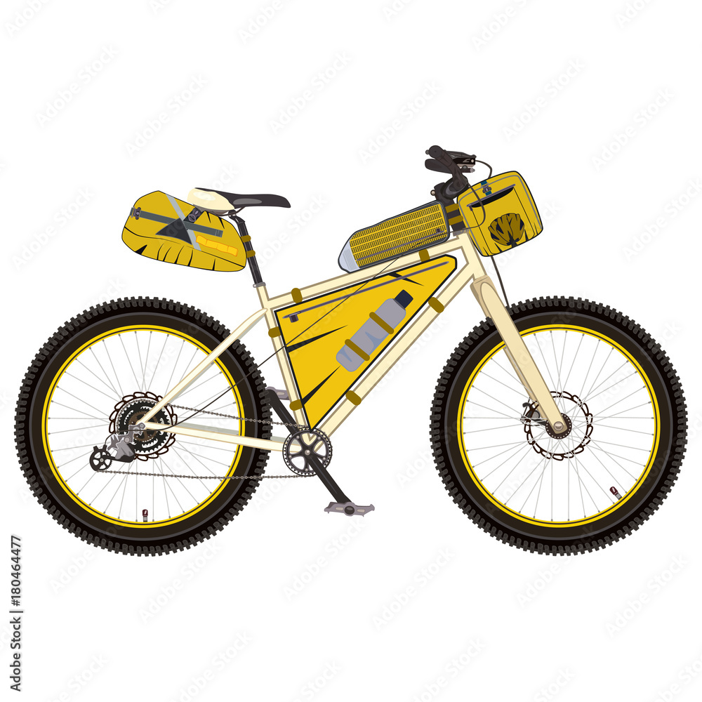 Touring bike with bikepacking gear flat vector illustration Stock ...