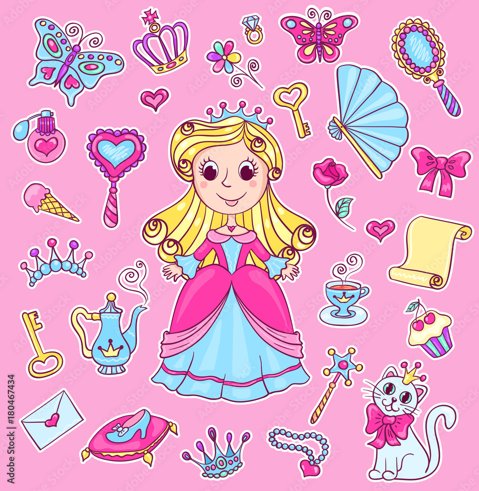 Cute princess sticker set Stock Vector | Adobe Stock
