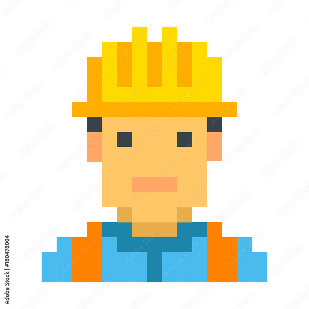 Construction worker builder pixel art cartoon retro game style set ...