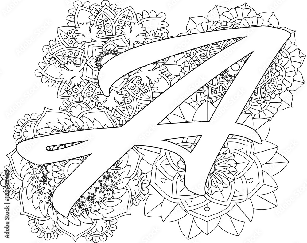 mandala-A-monogramlogo-Doodle Floral Letters. Coloring Book For Adult ...