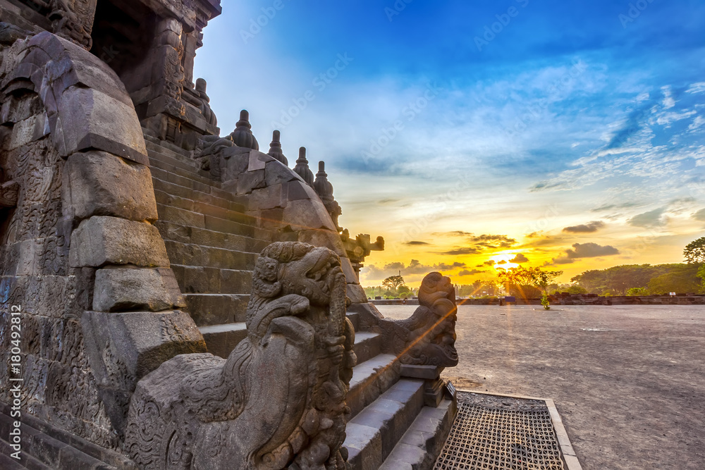 Monumental ancient architecture at beautiful sunset, carved stone ...