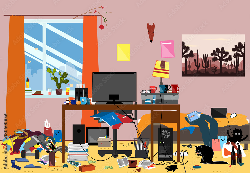 Illustration of a Disorganized Room Littered With Pieces of Trash. Room ...