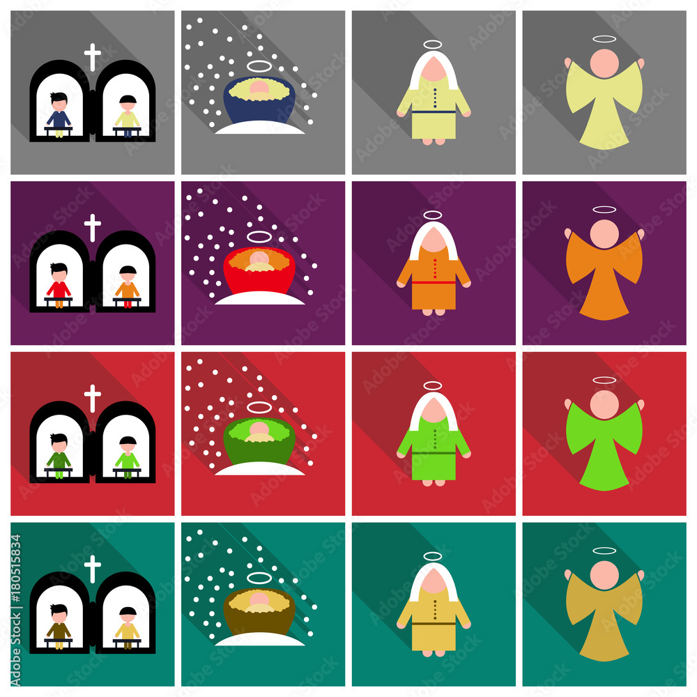 Merry Christmas set of flat icons . Birth of Christ illustration ...