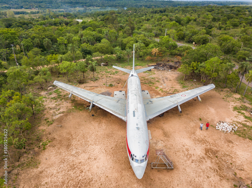 Aerial view of a Decommissioned aircraft on a private plot in Paraguay ...