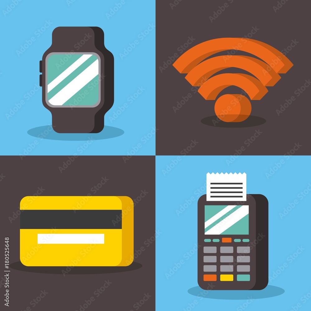 Set Of Payment With Nfc Icons Contactless Technology Concept Vector Illustration Stock Vector