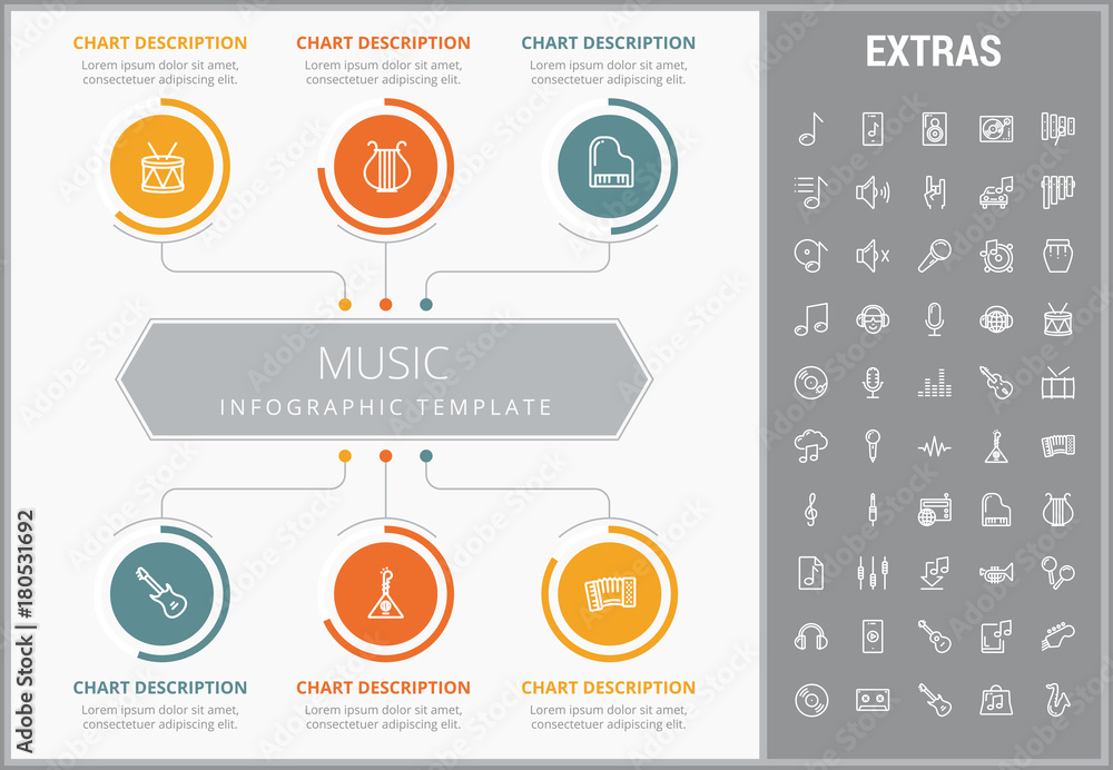 Music infographic template, elements and icons. Infograph includes ...