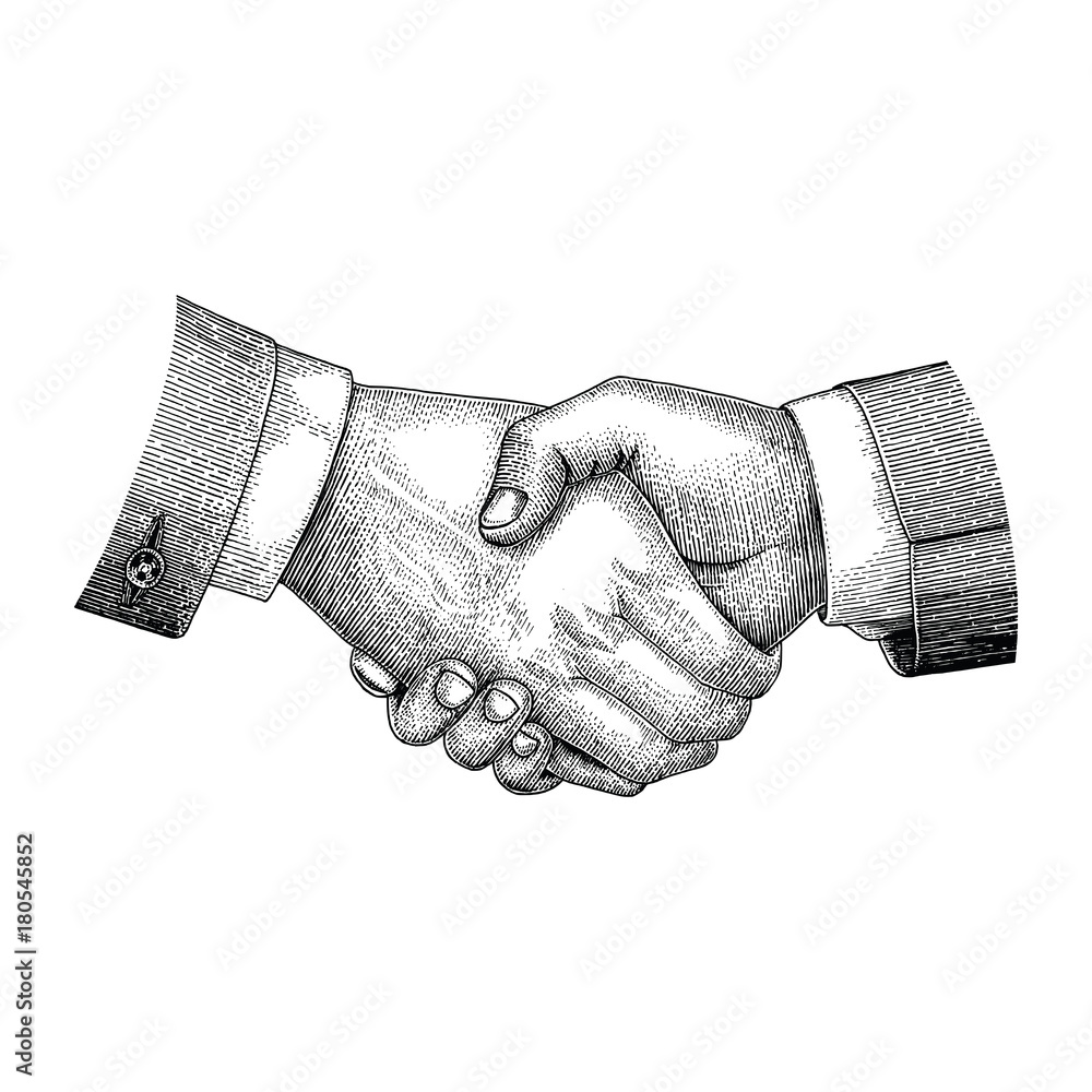 Handshake drawing vintage engraving style Stock Vector | Adobe Stock
