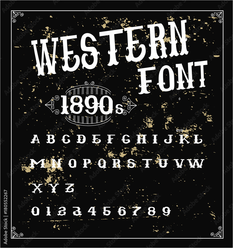 Western font 1890s - Retro alphabet -Wild west design - White ...