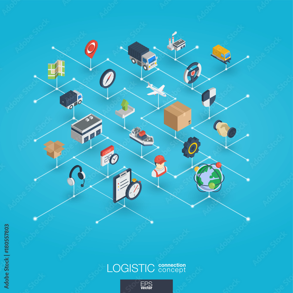 Logistic integrated 3d web icons. Digital network isometric interact ...