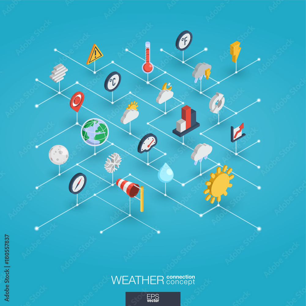 Weather forecast integrated 3d web icons. Digital network isometric ...