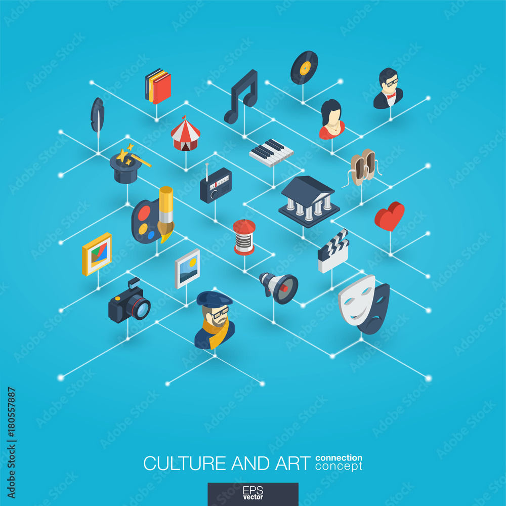 Culture, art integrated 3d web icons. Digital network isometric ...