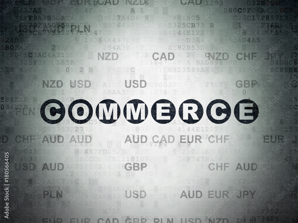 Business concept: Painted black text Commerce on Digital Data Paper ...