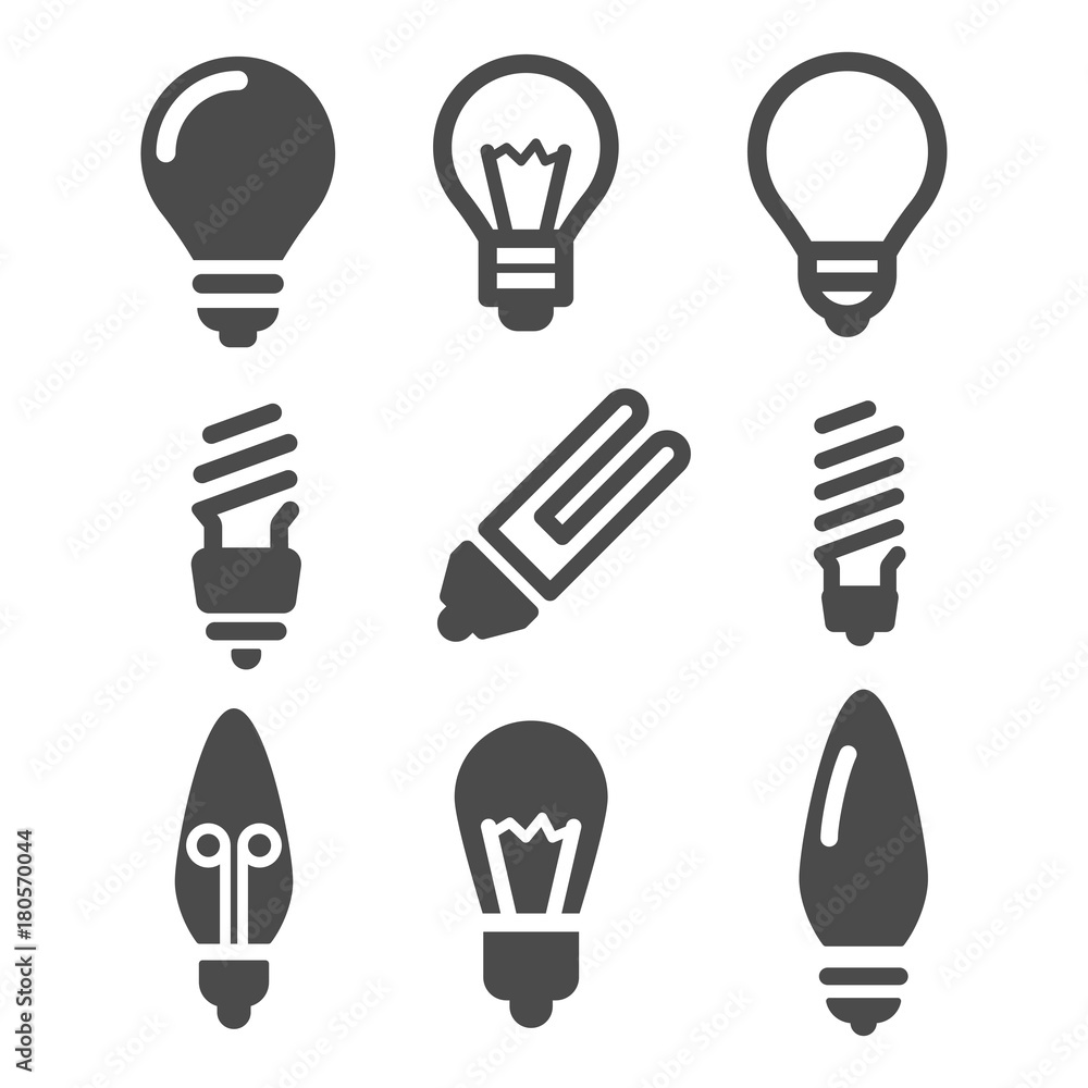 Light vector icons. Simple illustration set of 9 light elements ...