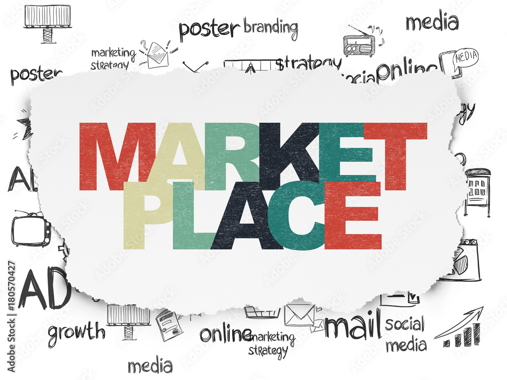 Marketing concept: Painted multicolor text Marketplace on Torn Paper ...