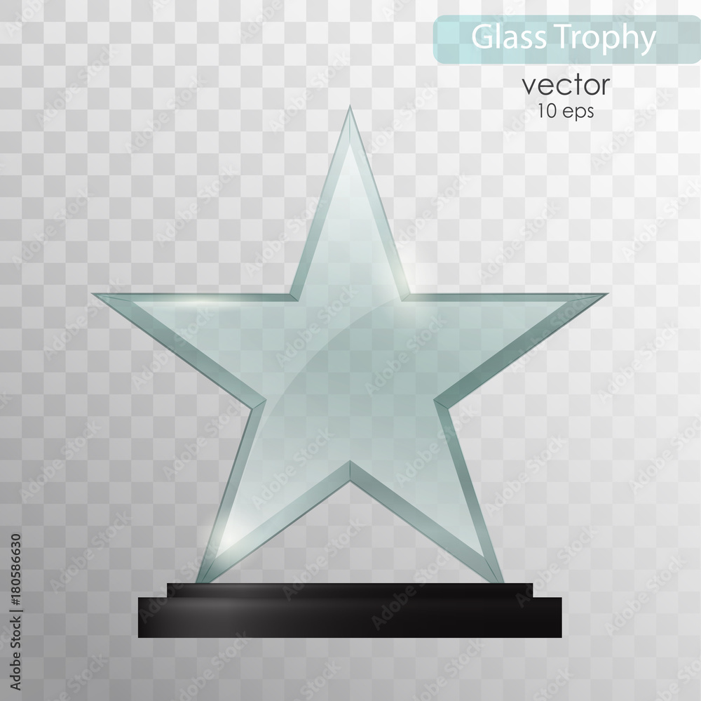 Glass Trophy Award. Glass transparent star on the stand. Vector ...