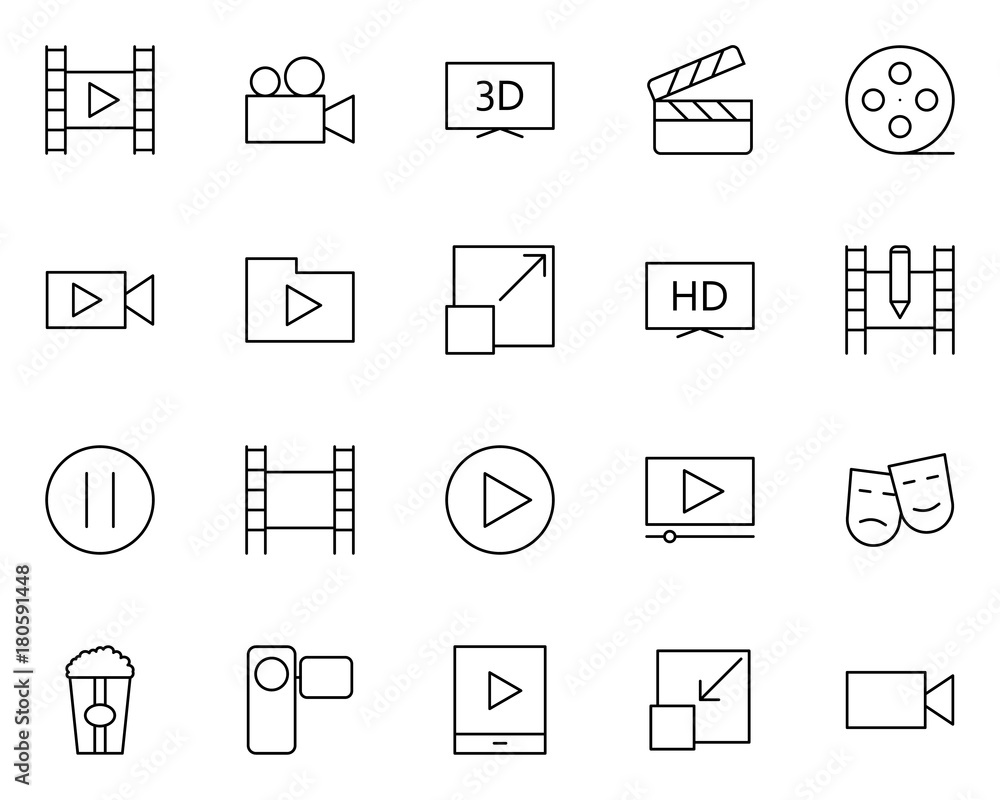 Video thin line icons set. Vector pictograms Stock Vector | Adobe Stock