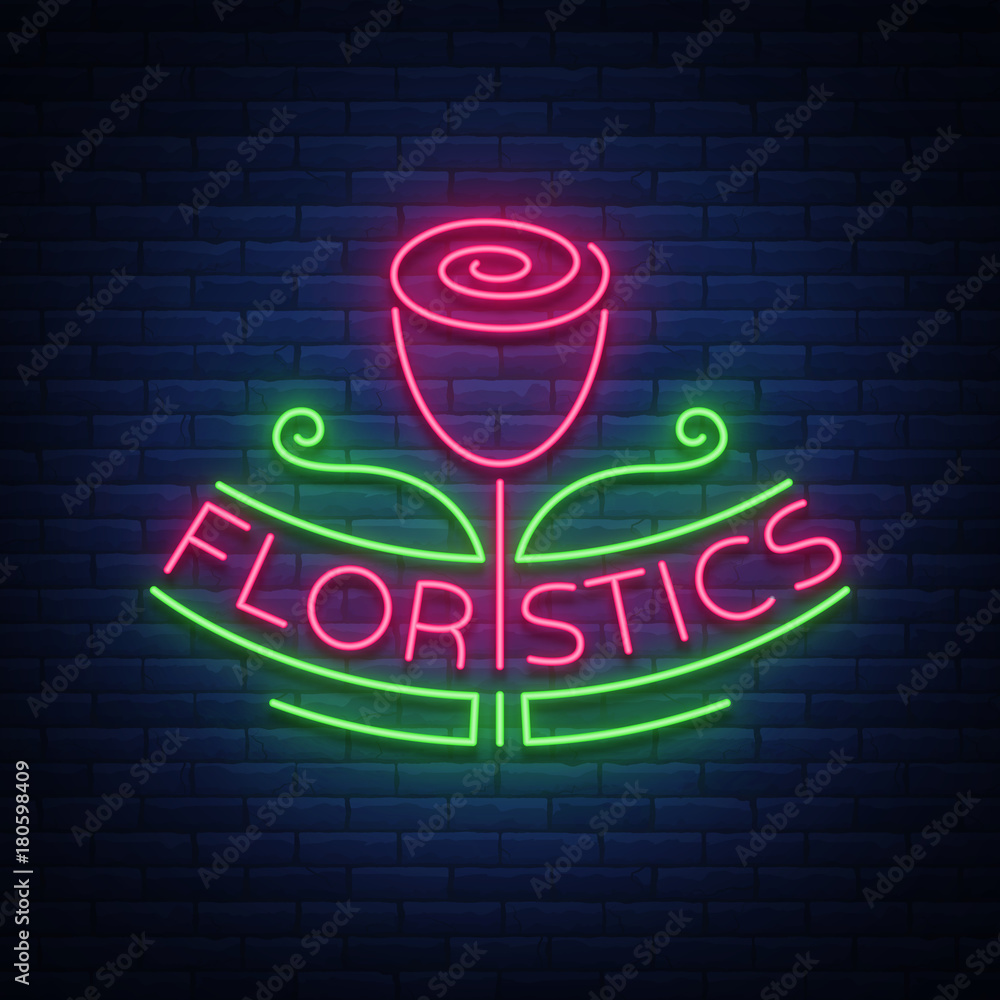 Vector logo flower shop, florist, neon emblem sign logo. Template ...