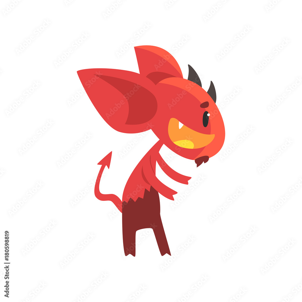 Little horned devil posing with happy face. Cartoon fictional demon ...