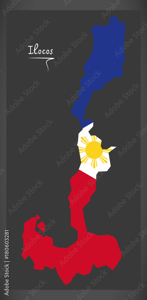 Ilocos map of the Philippines with Philippine national flag ...