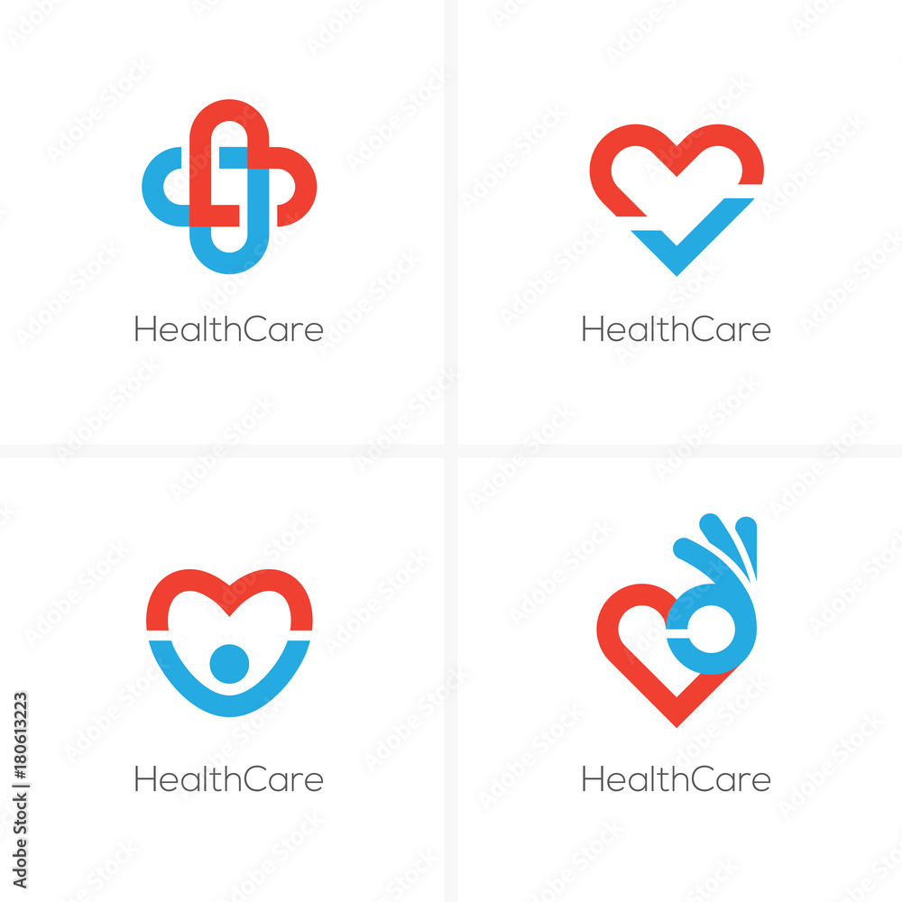 Four health care logo with heart shape Stock Vector | Adobe Stock