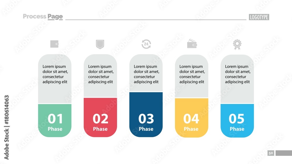 Five Stages Workflow Slide Template Stock Vector | Adobe Stock