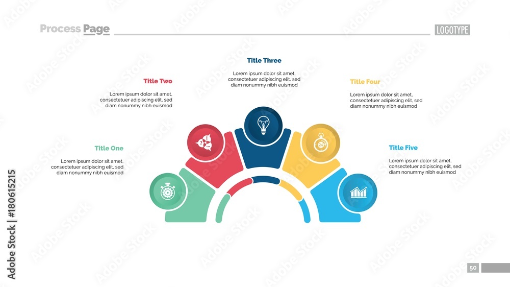Process Chart with Five Elements Slide Stock Vector | Adobe Stock