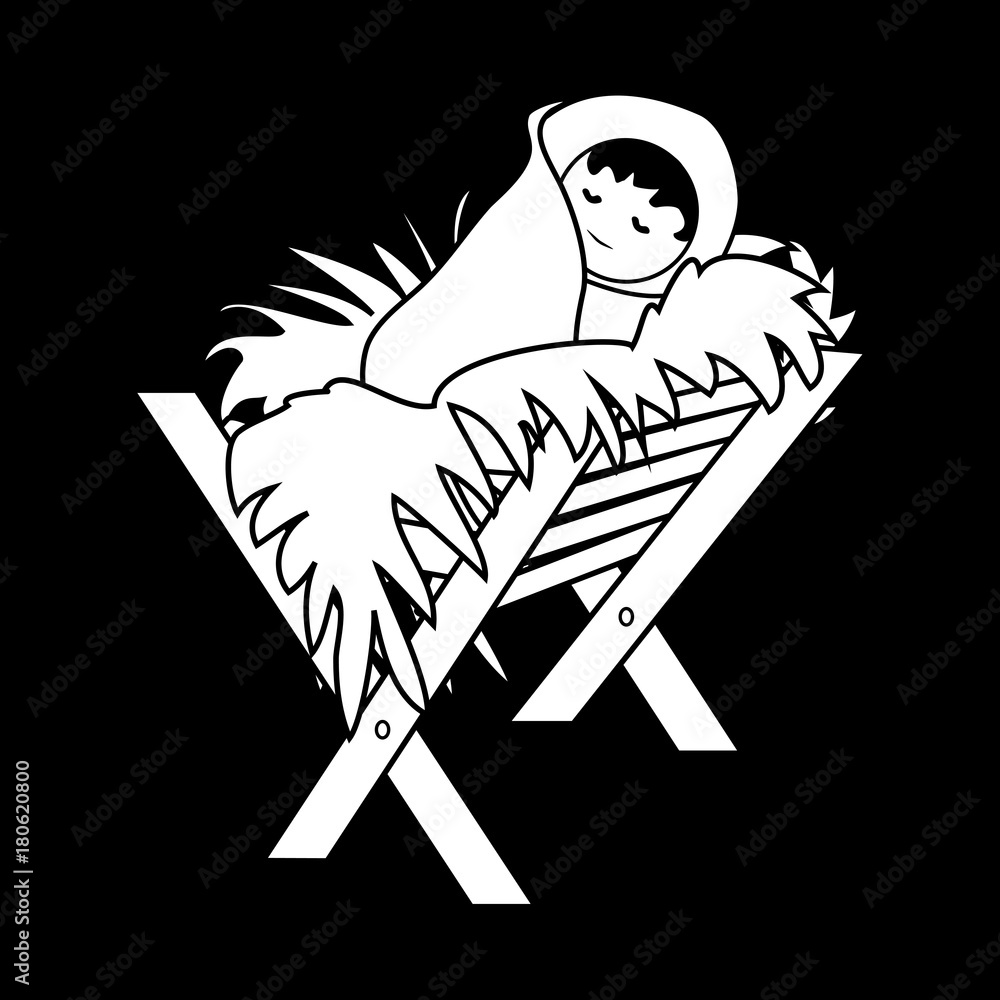 Baby Jesus Christ in the Manger.Outline Figure Icon Symbol Design ...