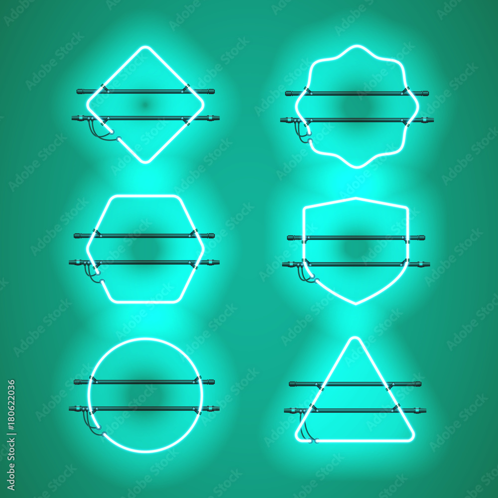 Set of realistic glowing blue neon frames isolated on transparent ...