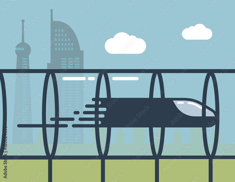 Hyperloop, passenger public transport of the future illustration ...