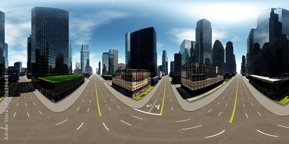 HDRI. Cityscape. Environment map. Equirectangular projection. Spherical ...