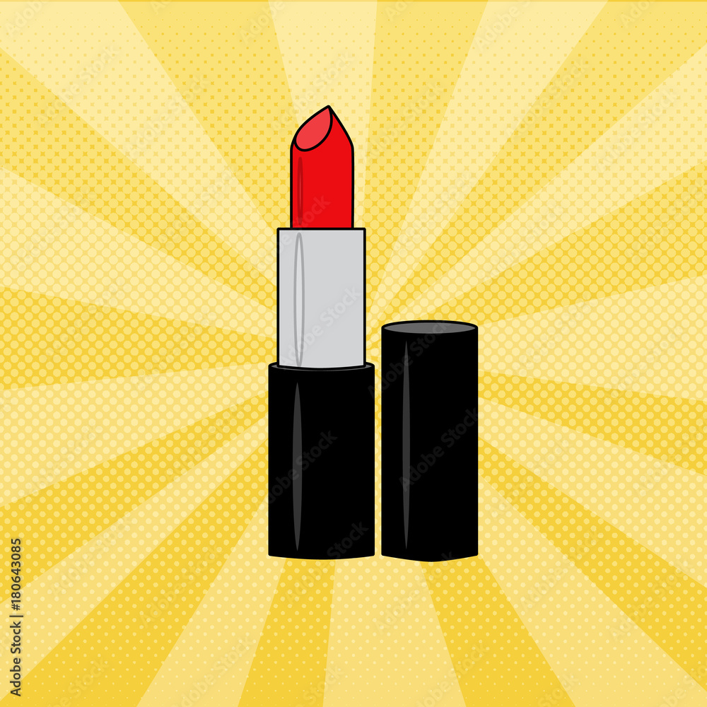 Vector illustration of red lipstick in pop art style. Pop art dotted ...