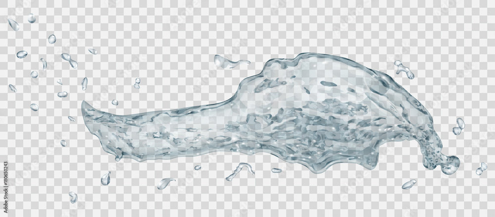 Transparent water splash with water drops in gray colors, isolated on ...