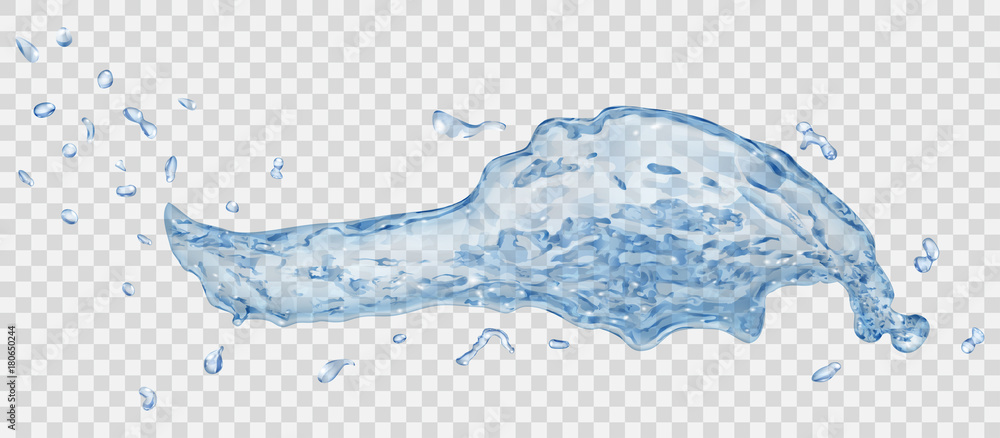 Transparent water splash with water drops in blue colors, isolated on ...