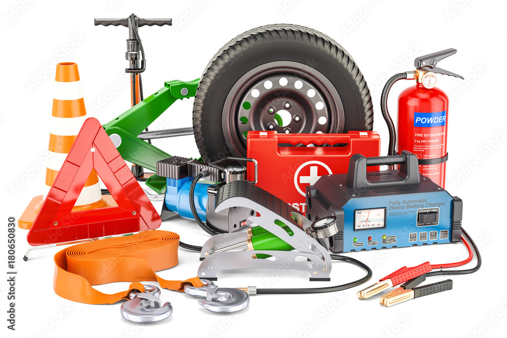 Car tools, equipment and accessories. 3D rendering Stock Illustration ...