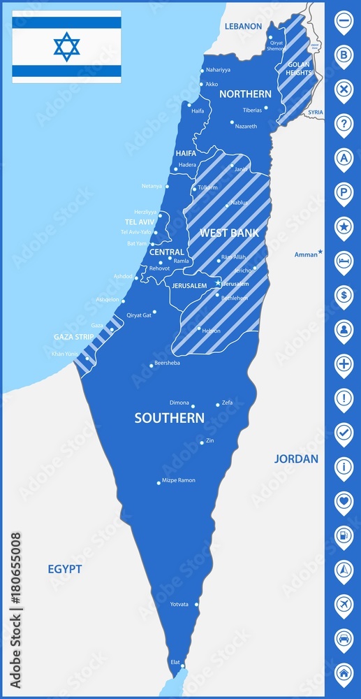 The detailed map of Israel with regions or states and cities, capitals ...