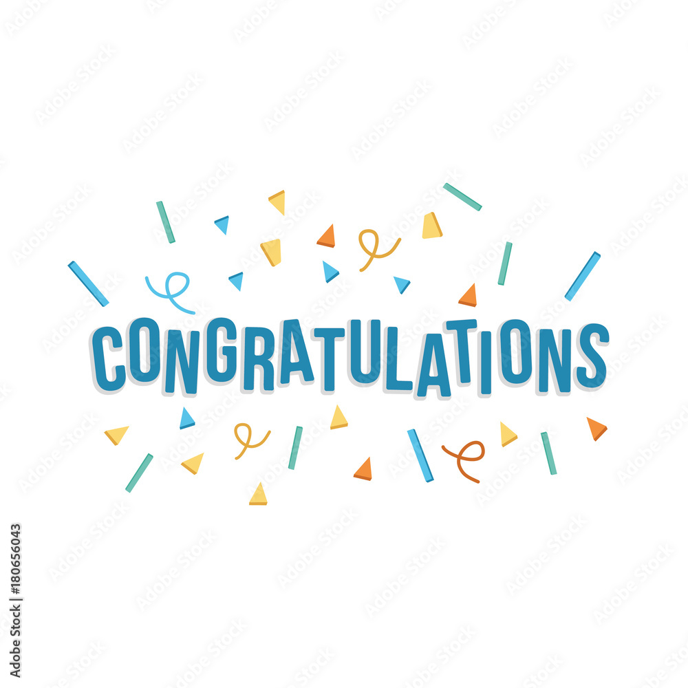 Congratulations banner with confetti. Vector illustration flat design ...