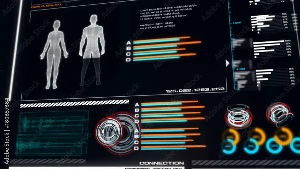 4K UI User Interface Dark blue background with graph bar infographic ...