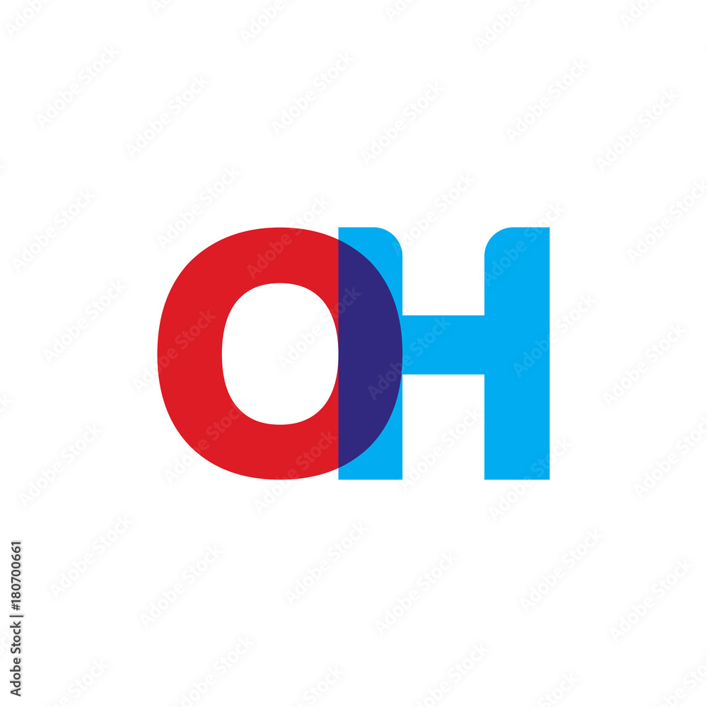 Initial letter OH, overlapping transparent uppercase logo, modern red ...