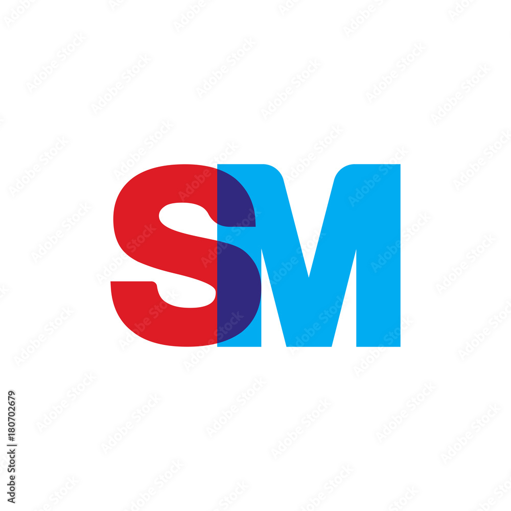Initial letter SM, overlapping transparent uppercase logo, modern red ...