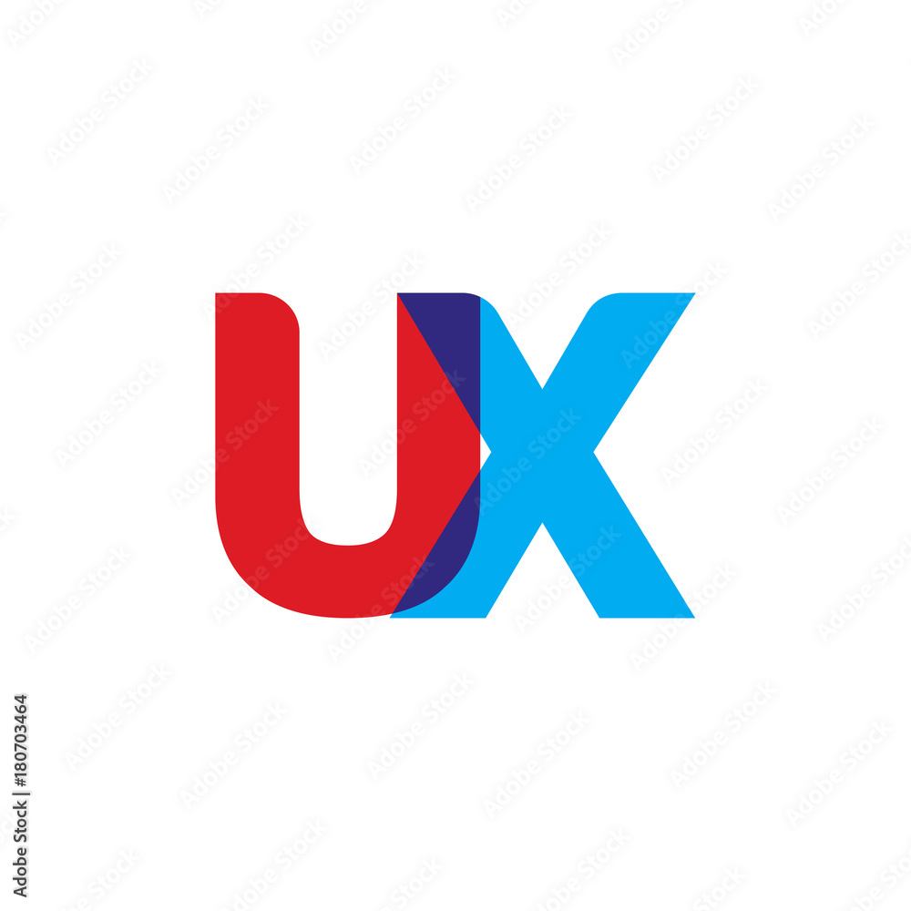 Initial letter UX, overlapping transparent uppercase logo, modern red ...