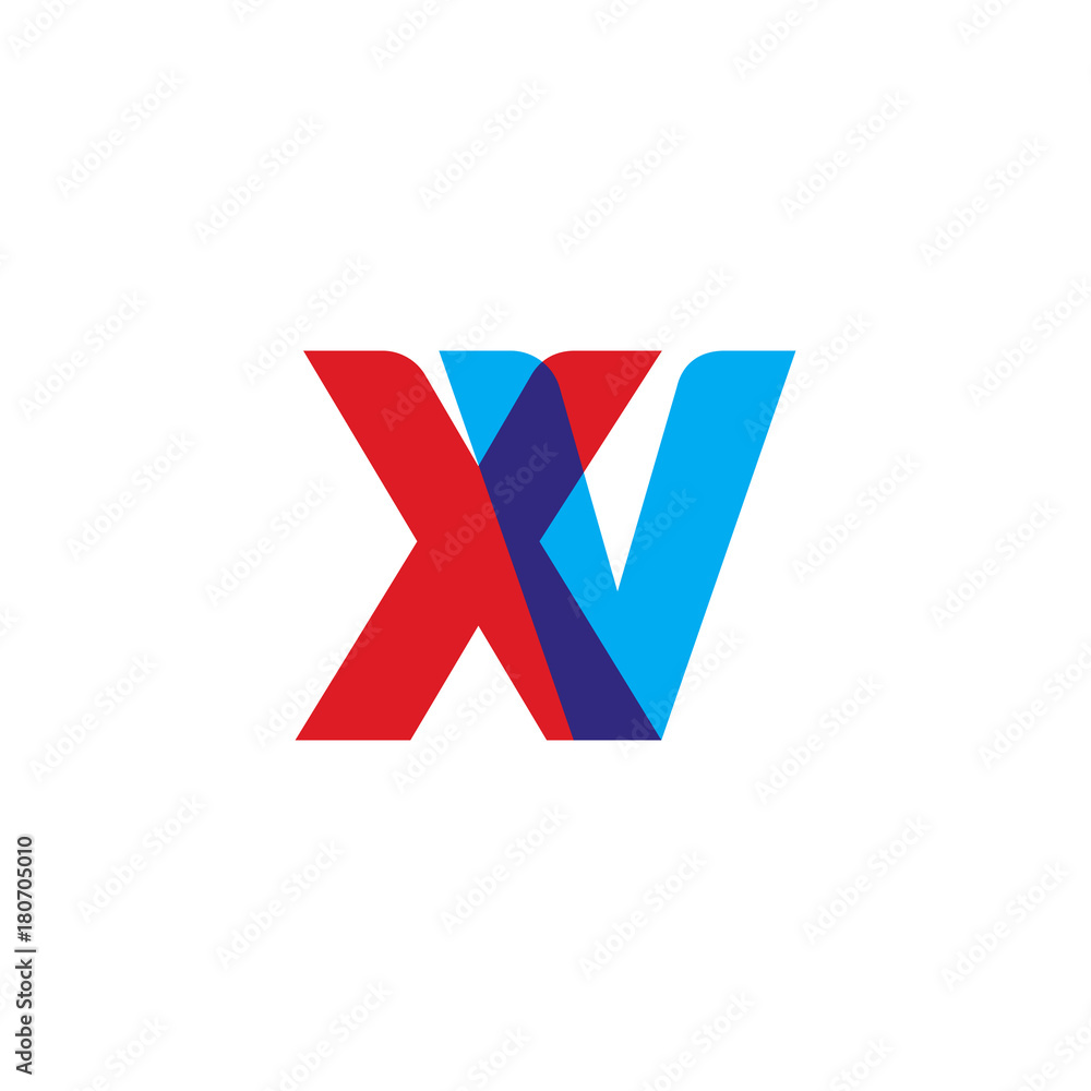 Initial letter XV, overlapping transparent uppercase logo, modern red ...