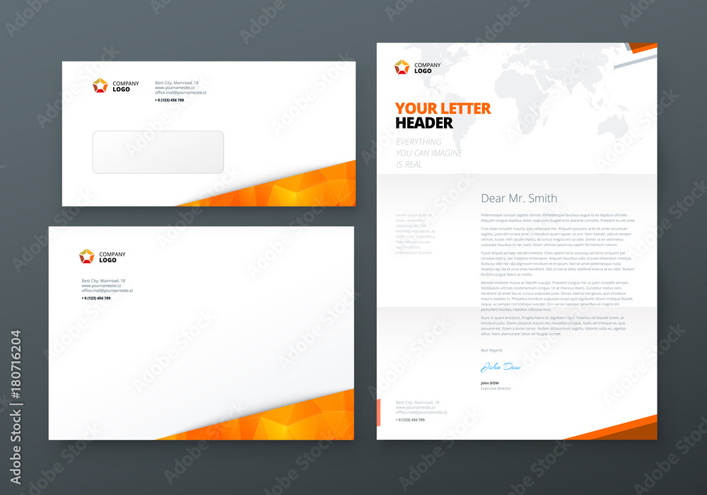 Envelope DL, C5, Letterhead. Orange Corporate business template for ...