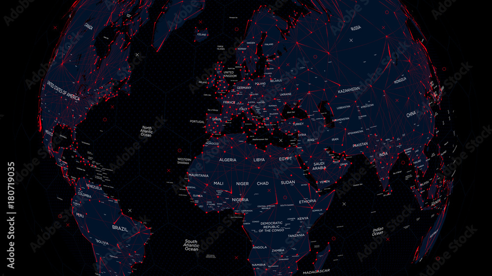 Futuristic interface world map with global technology and ...