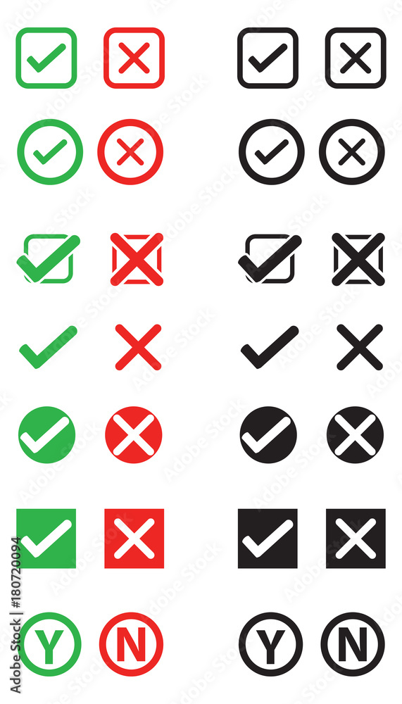 Check Mark Wrong Mark Icon Set Stock Vector | Adobe Stock